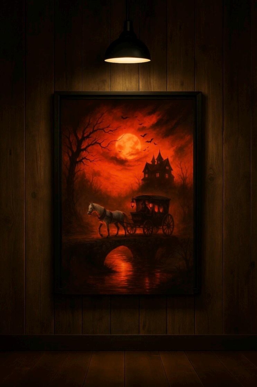 Haunted Carriage Ride Under Blood Moon – Gothic Halloween Wall Art ...