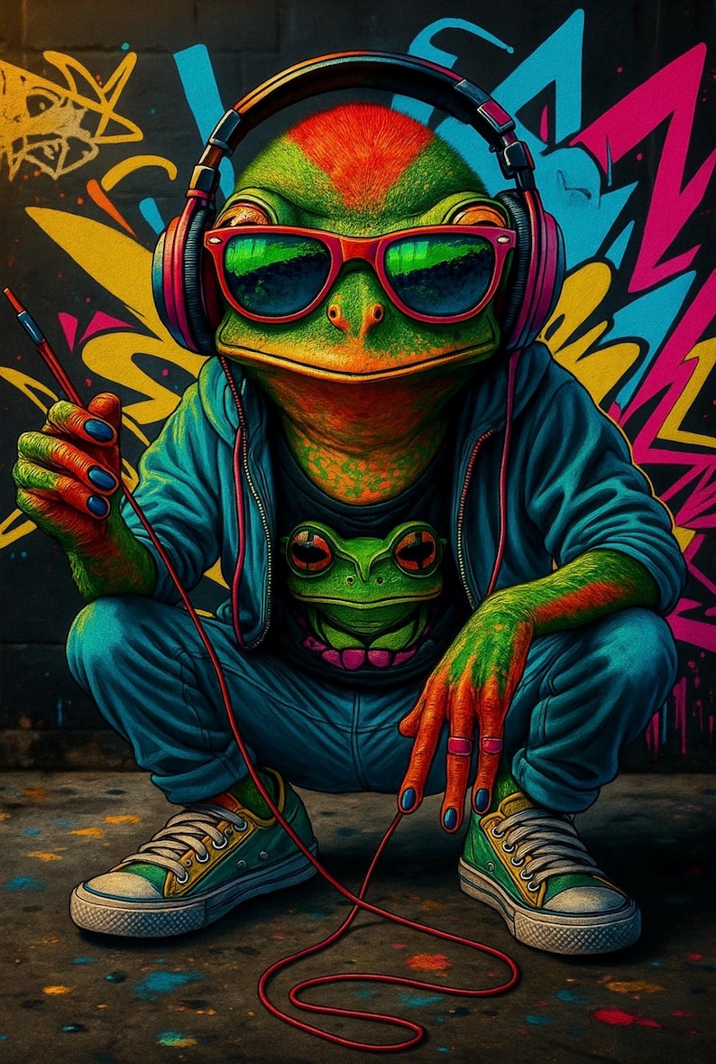 Street Vibes Graffiti Frog Wall Art | Hip Hop Urban Frog Printable ...