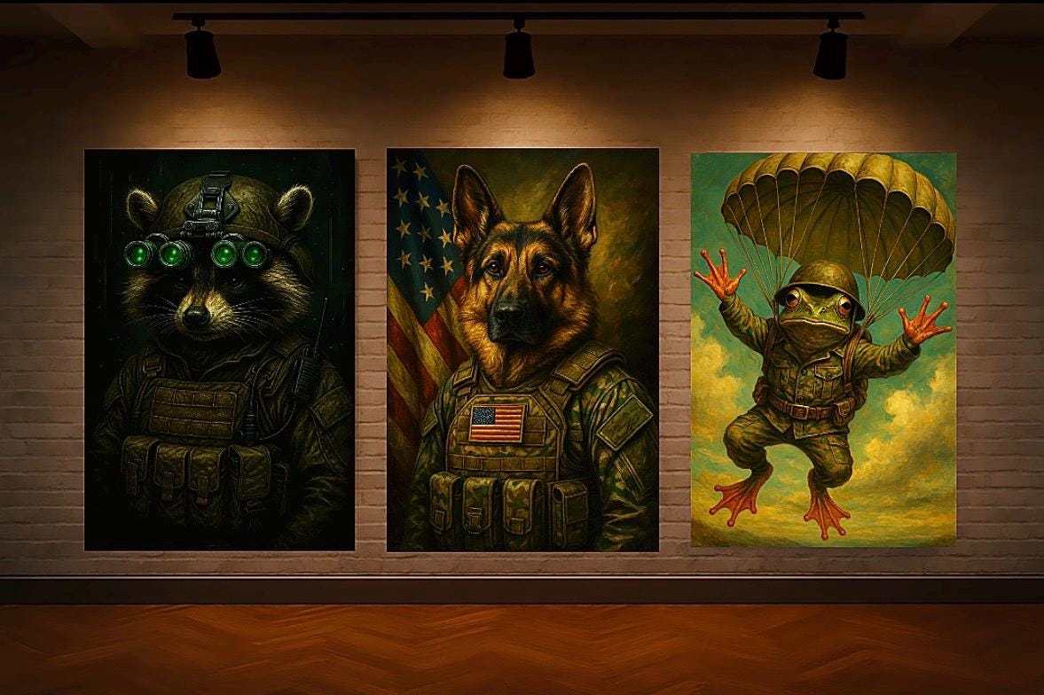 Military Animal Art Bundle – Paratrooper Frog, Tactical Shepherd ...
