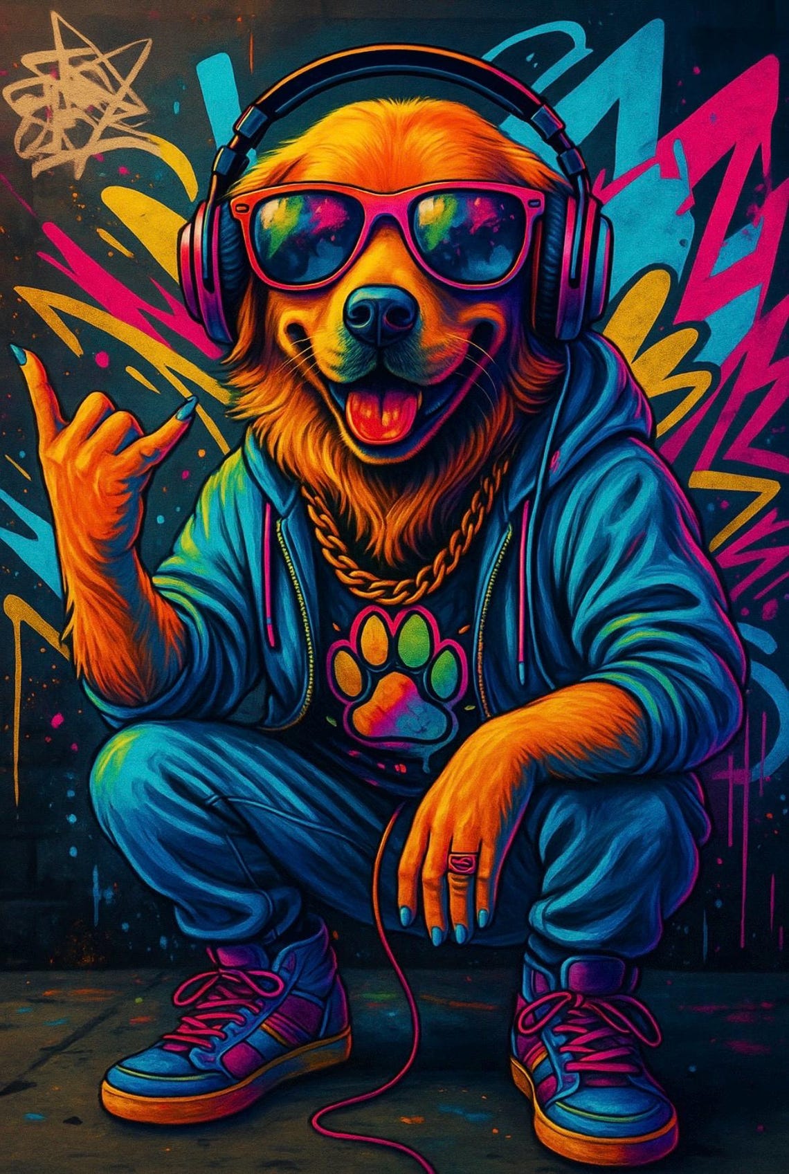 Graffiti Dog Wall Art – Cool Golden Retriever Street Art | Urban Animal ...