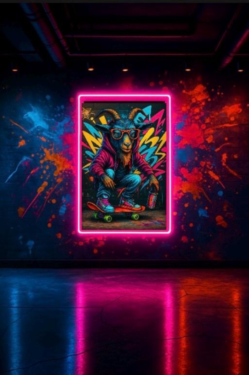 Graffiti Skater Goat – Cyberpunk Animal Street Art Print | Neon ...