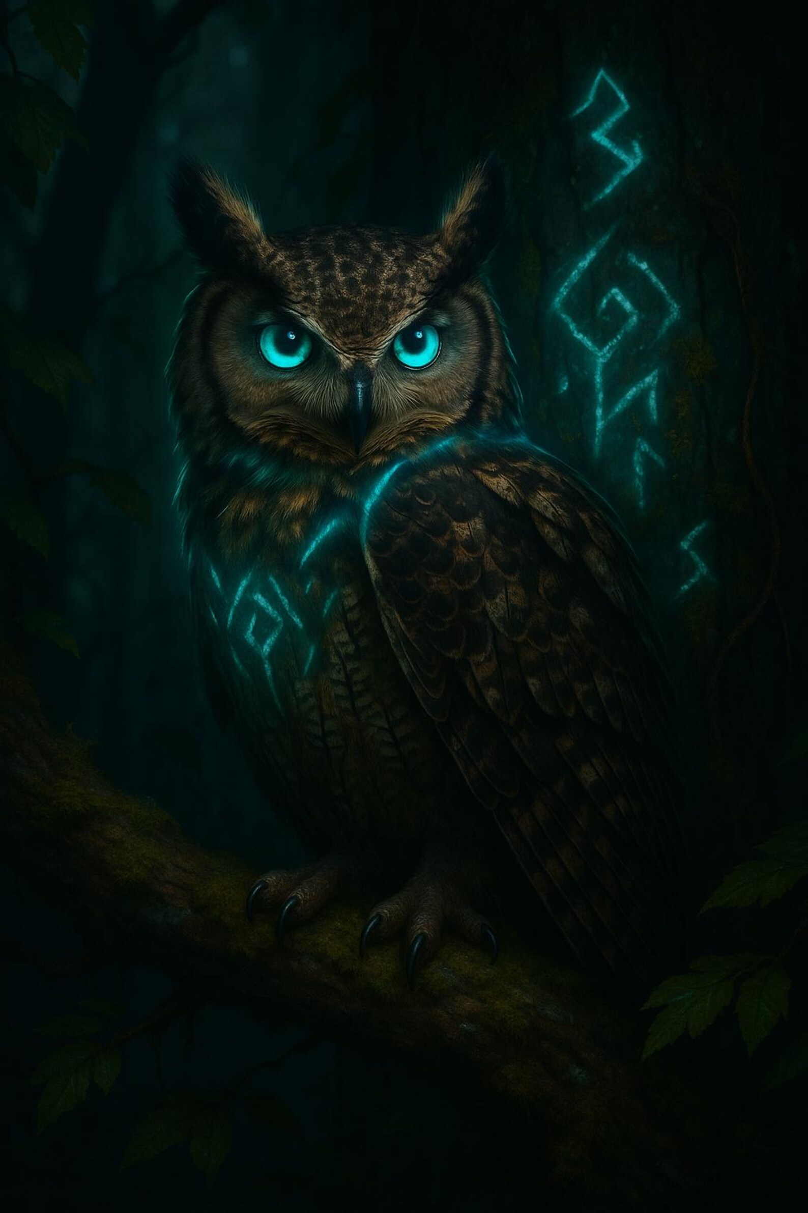 Owl of the Ancient Runes – Mystical Forest Animal Art | Digital ...