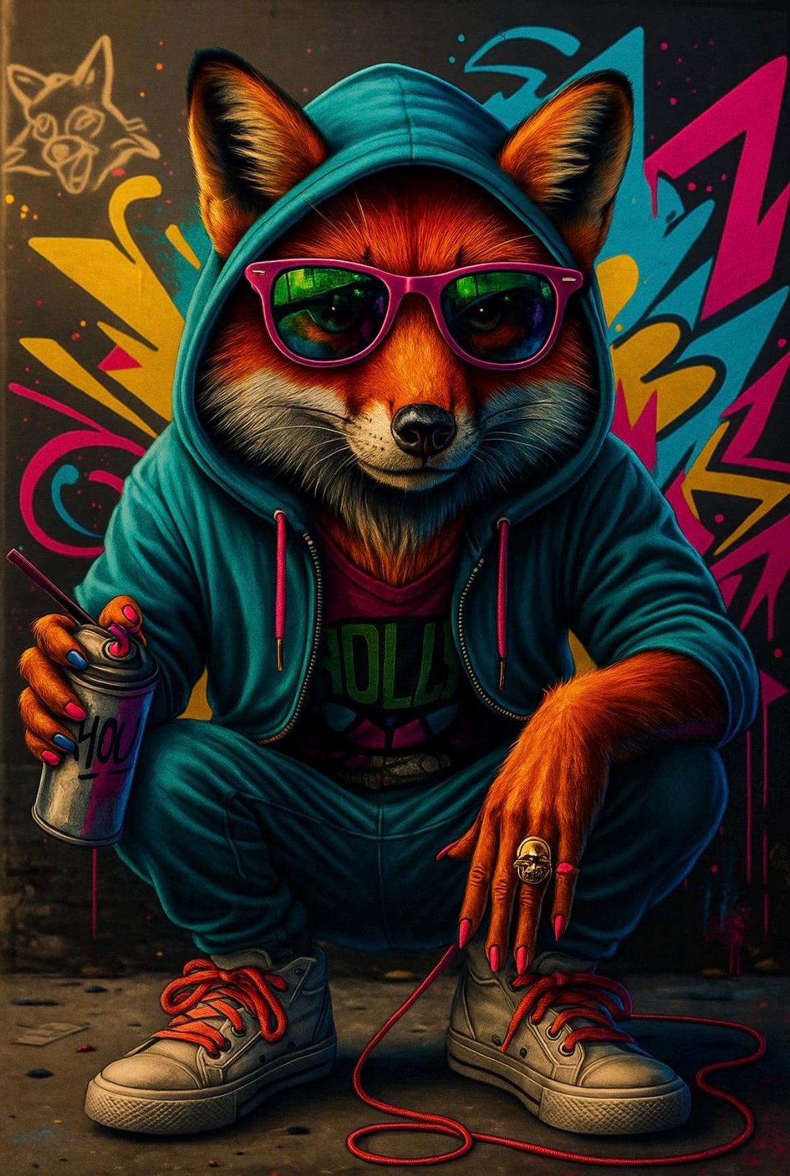 Graffiti Fox – Neon Cyberpunk Animal Wall Art | Urban Streetwear Spray ...