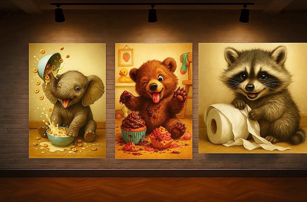 Funny Baby Animal Chaos – 3-pack Printable Wall Art | Bear, Elephant ...