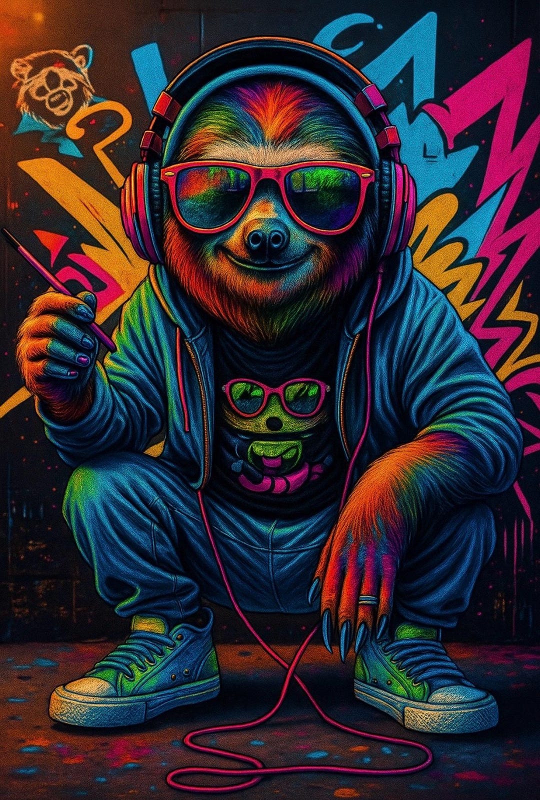 Street Vibes Graffiti Sloth Wall Art | Neon Urban Animal Print | Hip ...