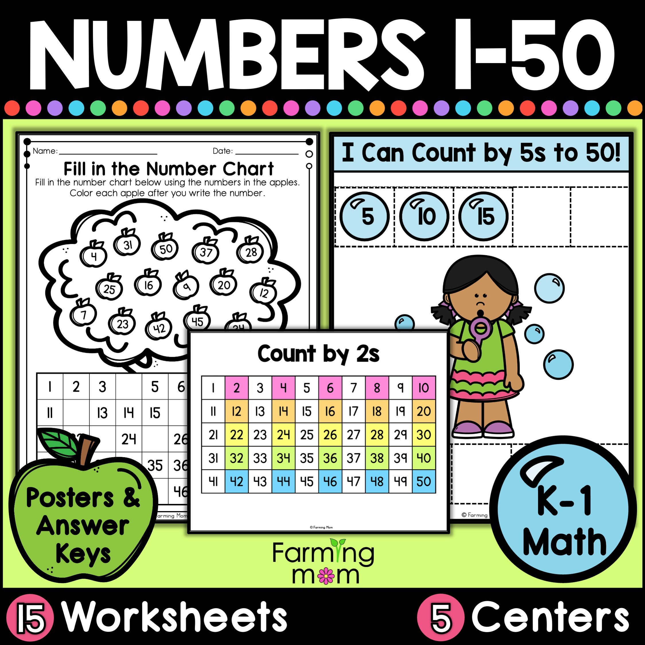 Counting to 50 Kids Worksheets Numbers 1-50 Math Centers - Etsy