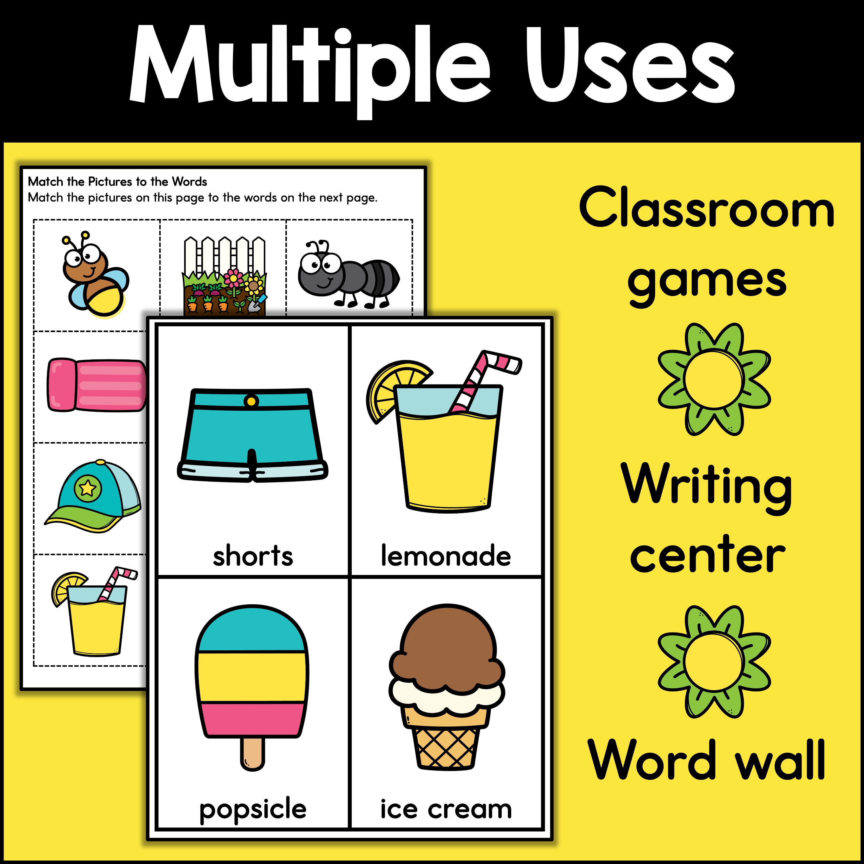 Summer Words Scavenger Hunt for Kids Vocabulary Flash Cards and ...