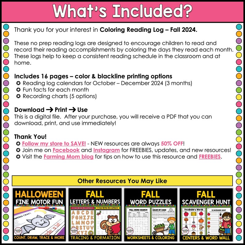 Monthly Reading Log for Kids Fall Coloring Pages October 2024 Calendar ...