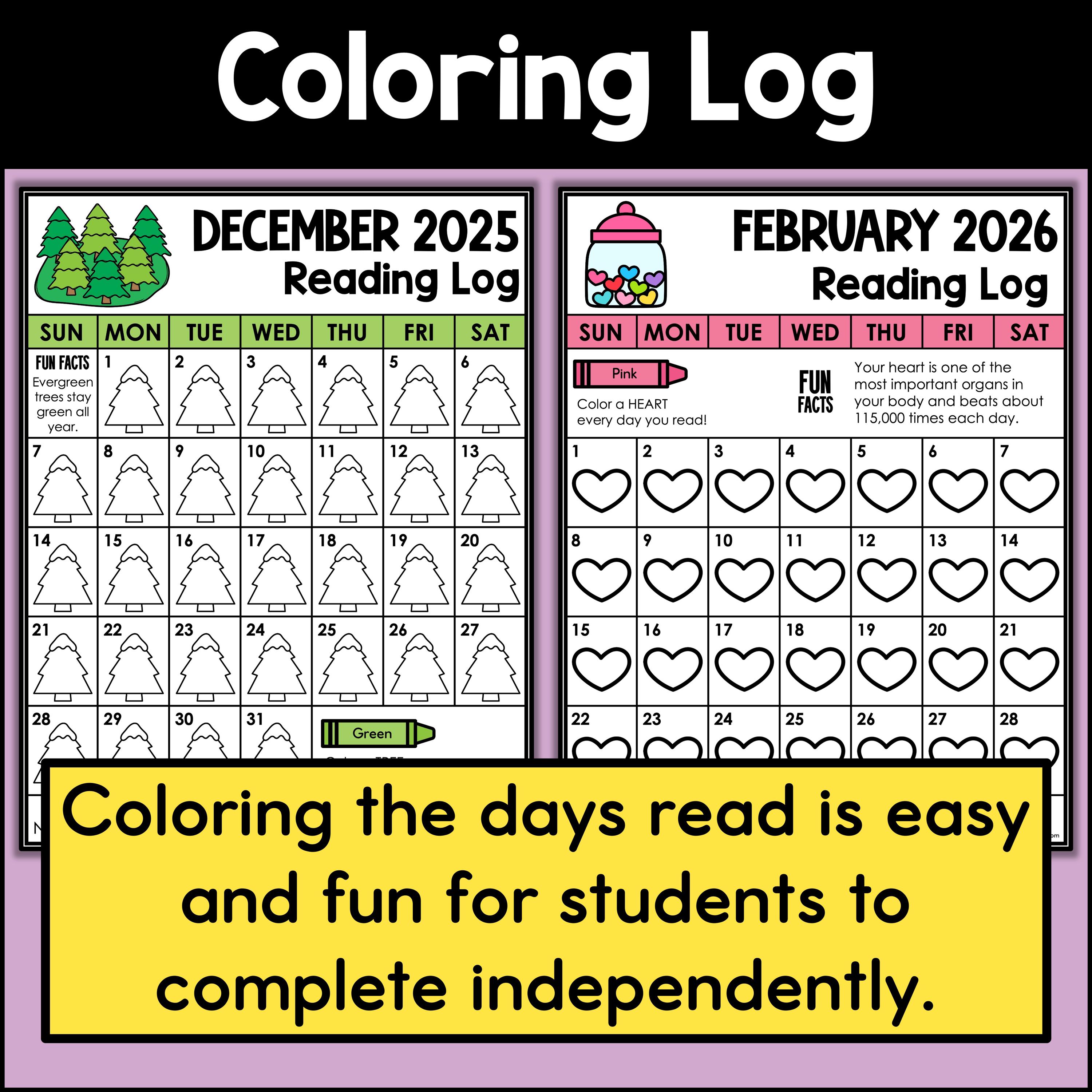 Reading Log for Kids Reading Chart Coloring Pages 2025-2026 Calendar - Etsy