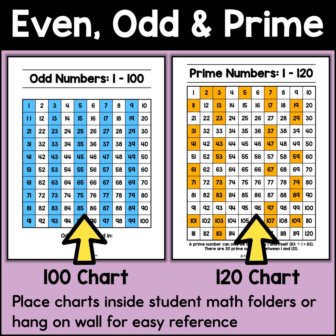 Hundred Chart and 120 Chart Even Odd and Prime Numbers for Kids - Etsy