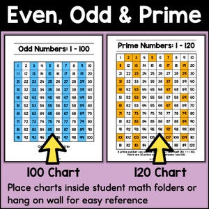 Hundred Chart and 120 Chart Even Odd and Prime Numbers for Kids - Etsy