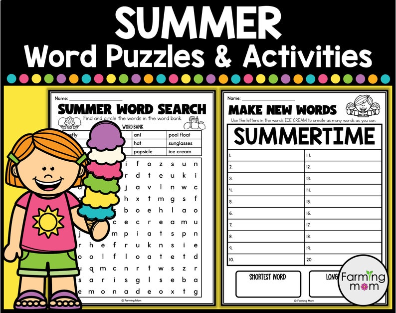 Summer Word Search Printable Puzzle for Kids Worksheets - Etsy