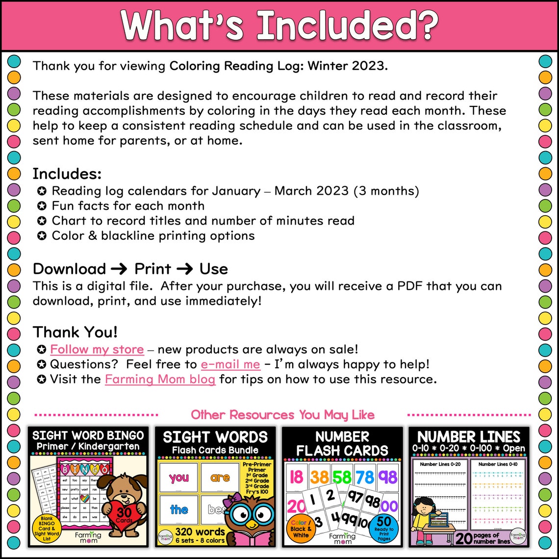 Reading Log Printable Winter 2023 Calendar for Kids - Etsy