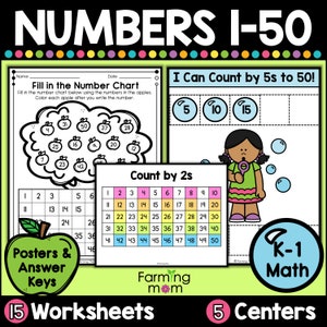 Counting to 50 Kids Worksheets Numbers 1-50 Math Centers Printable ...