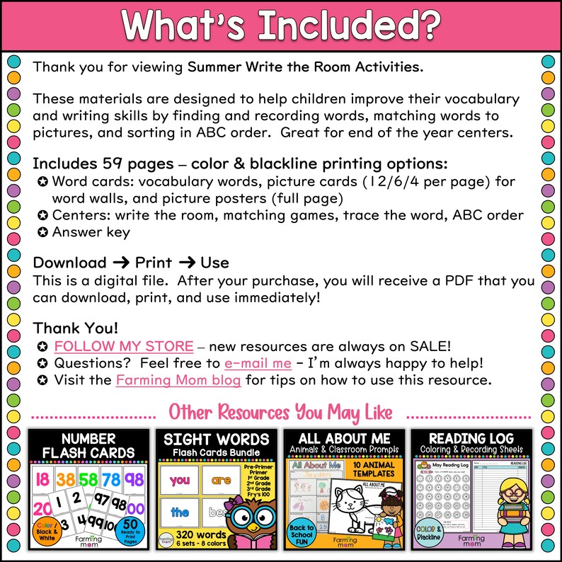 Summer Words Scavenger Hunt for Kids Vocabulary Flash Cards and ...