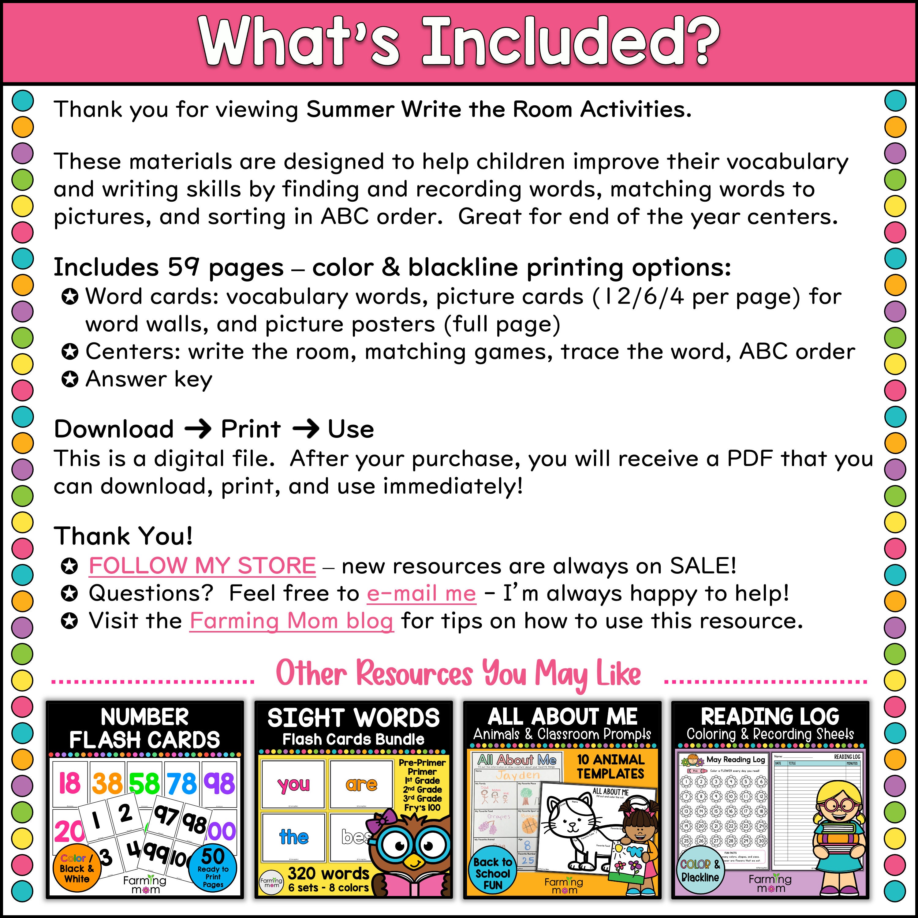 Summer Words Scavenger Hunt for Kids Vocabulary Flash Cards and ...