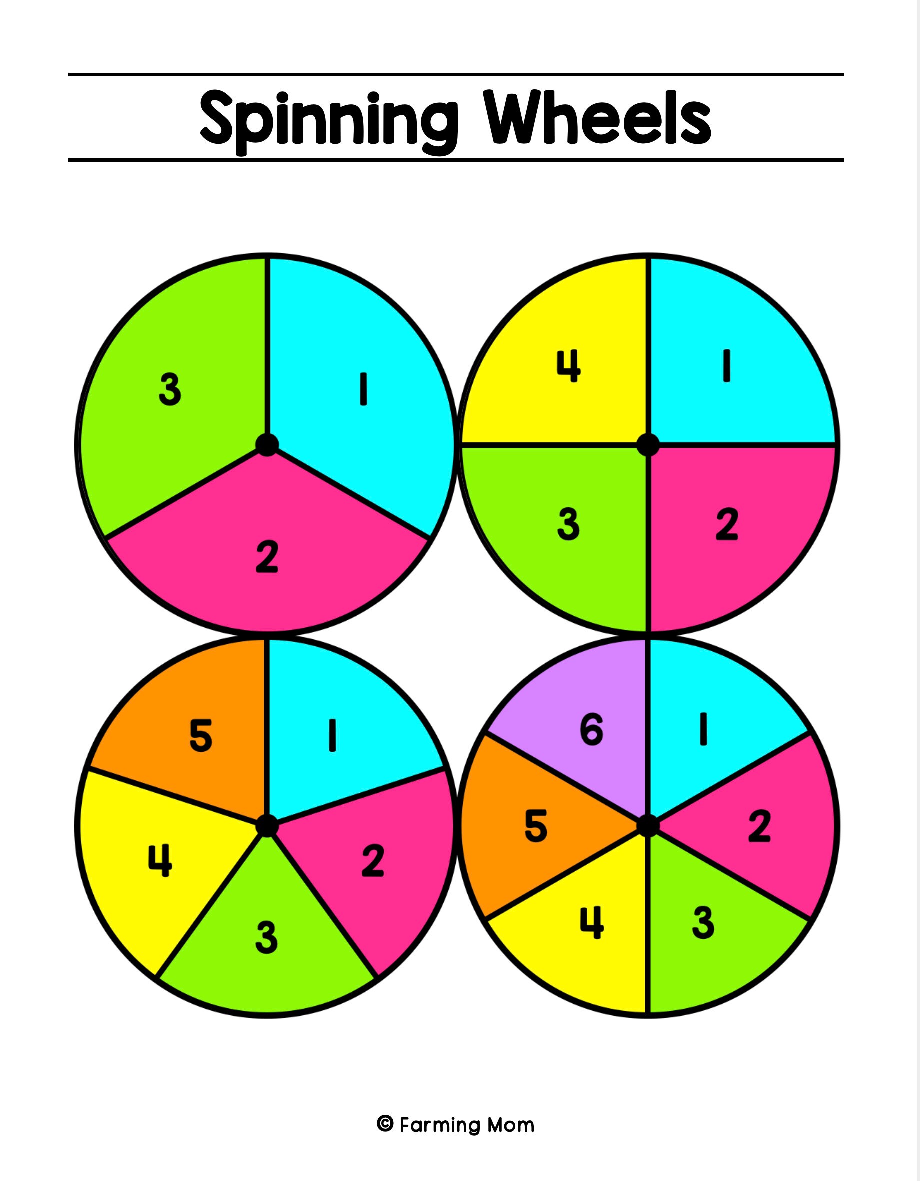 Spinner Wheels Printable Game Board Spinners | Etsy