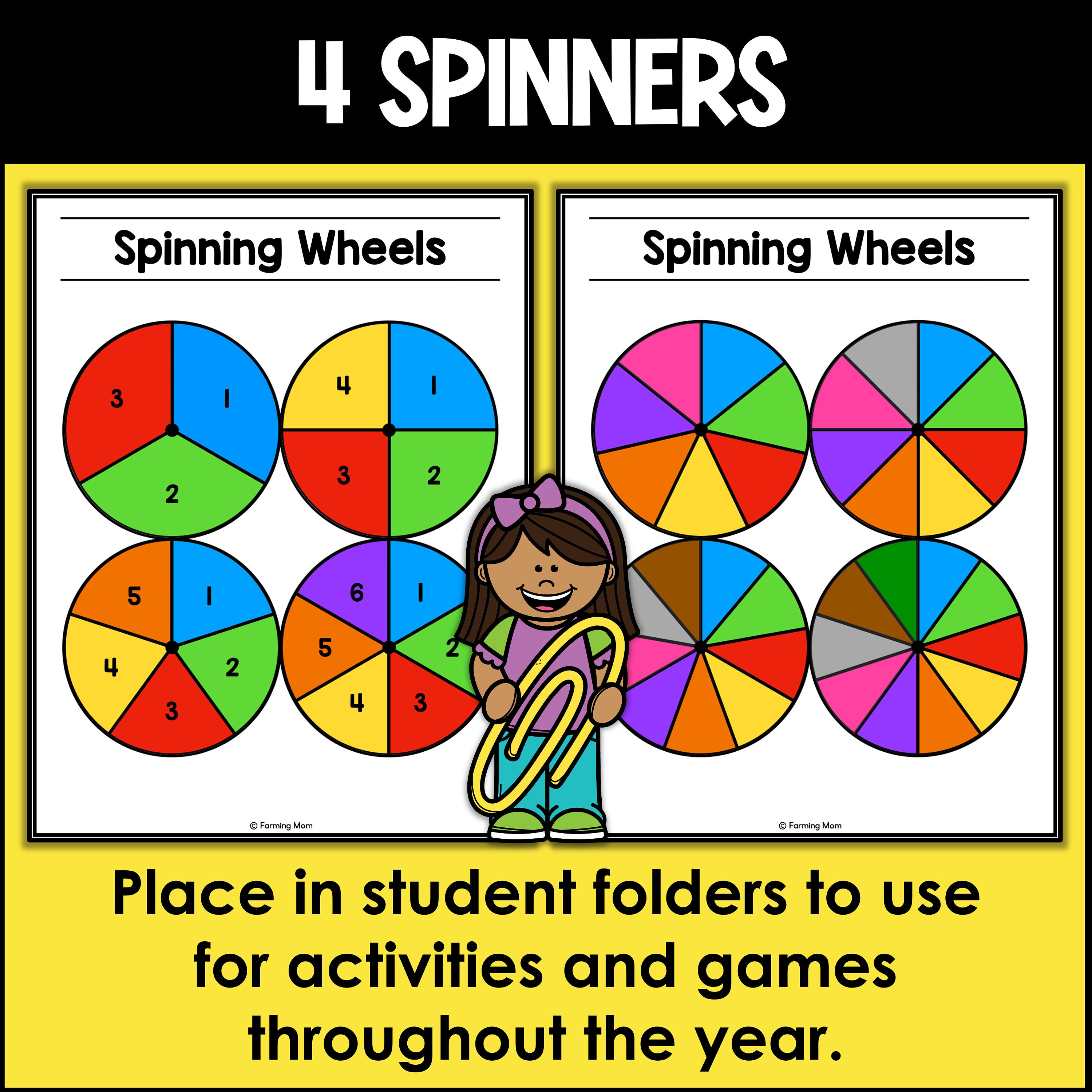 Spinner Template Rainbow Primary Colors for Math and Reading Activities ...