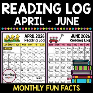 Reading Log for Kids Spring Coloring Pages 2026 Printable Calendar ...