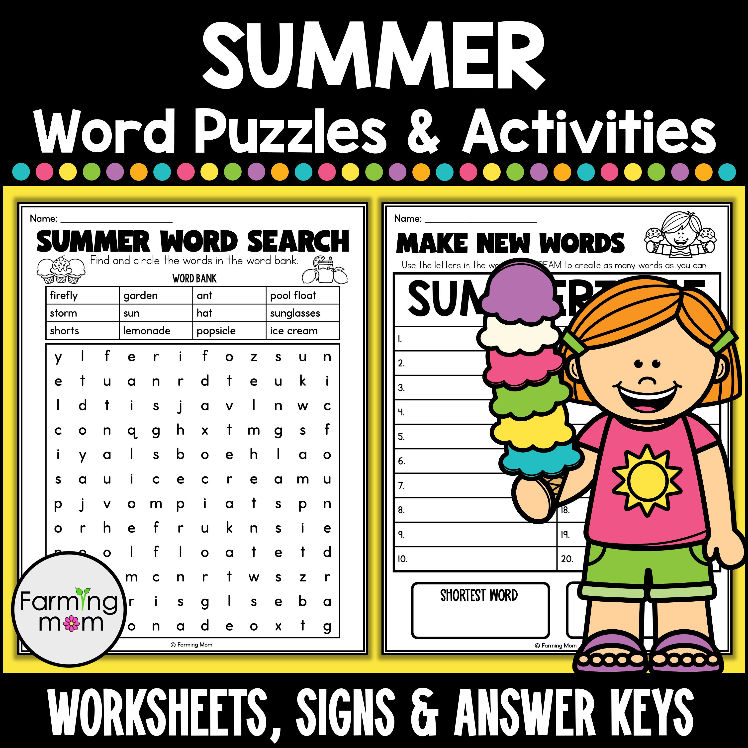 Summer Word Search Printable Puzzle for Kids Worksheets - Etsy Canada