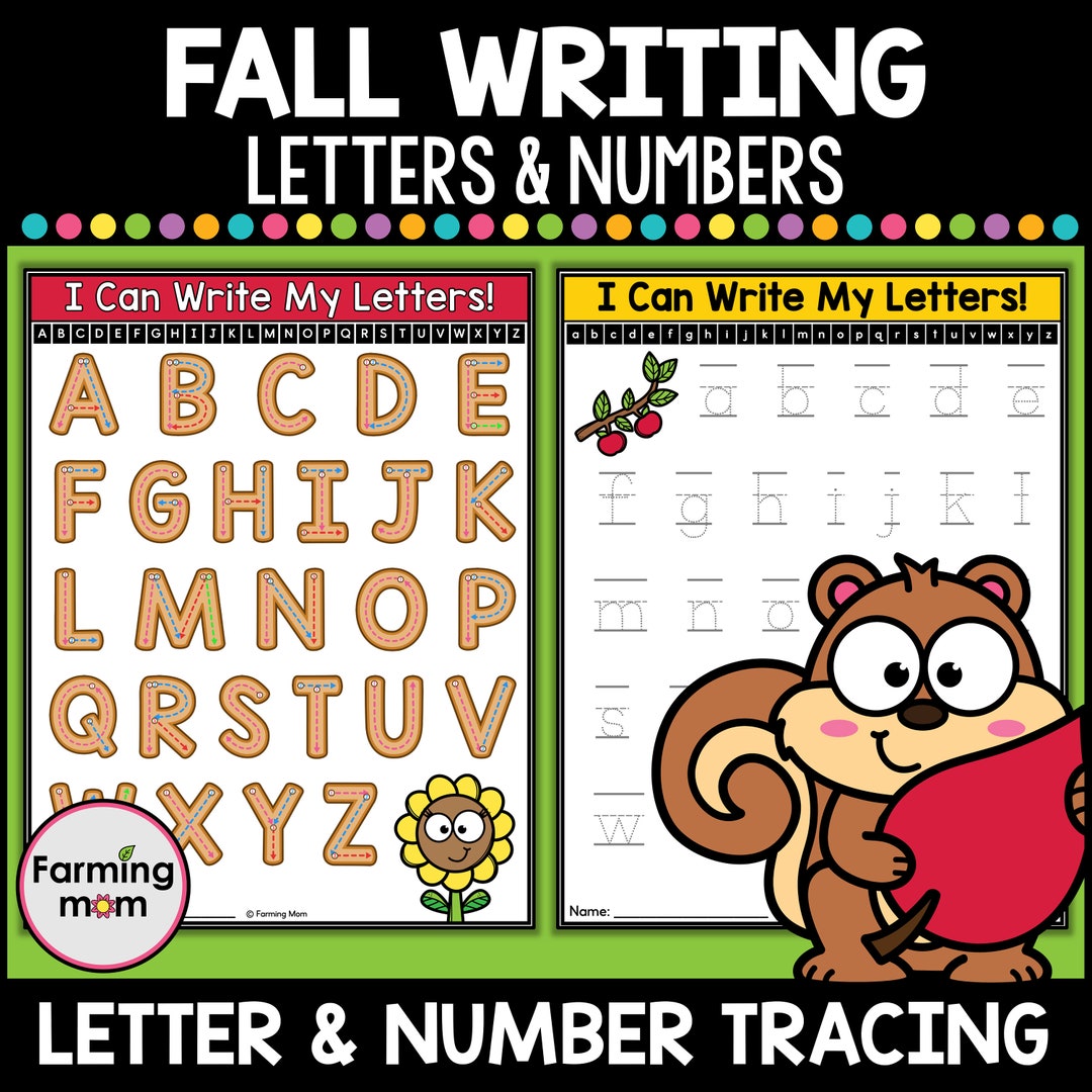 Fall Tracing Numbers Worksheet and Alphabet Coloring Pages for - Etsy