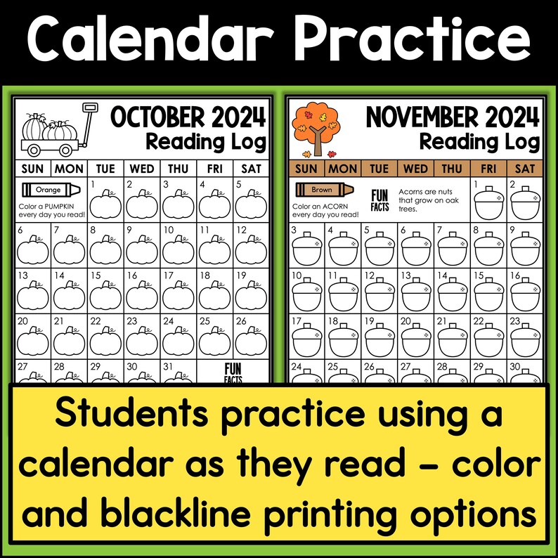 Monthly Reading Log for Kids Fall Coloring Pages October 2024 Calendar ...