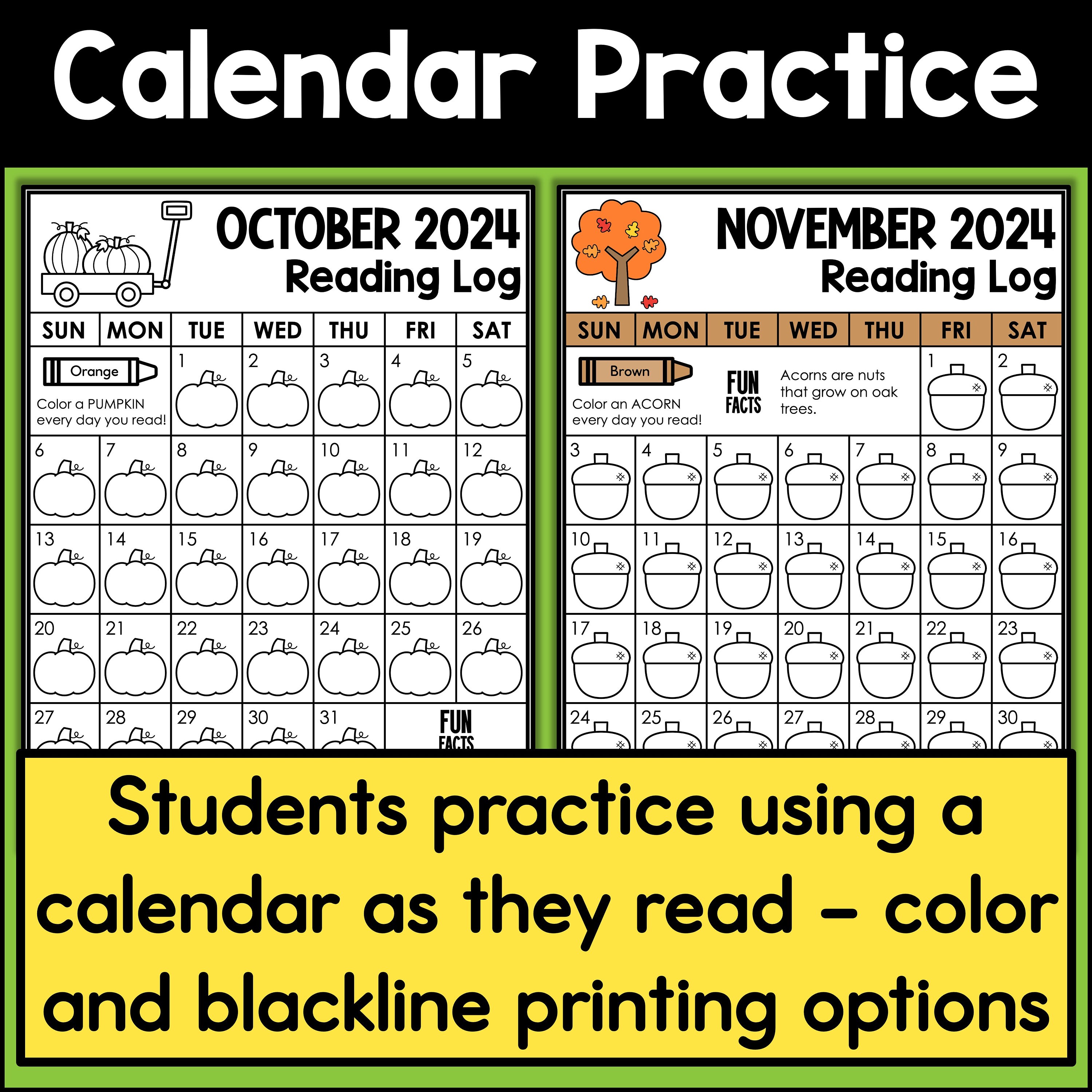 Monthly Reading Log for Kids Fall Coloring Pages October 2024 Calendar ...