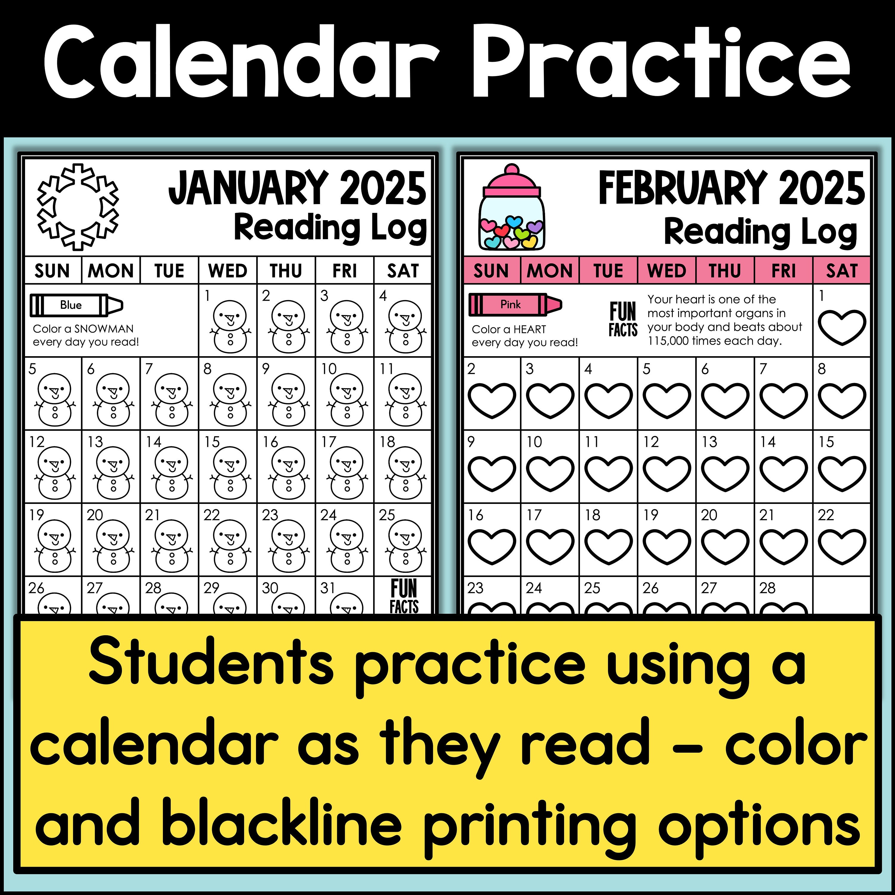 Monthly Reading Log for Kids Winter Coloring Pages 2025 Printable ...