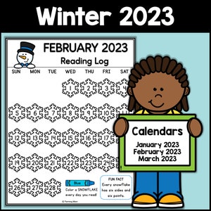 Reading Log Printable Winter 2023 Calendar for Kids - Etsy