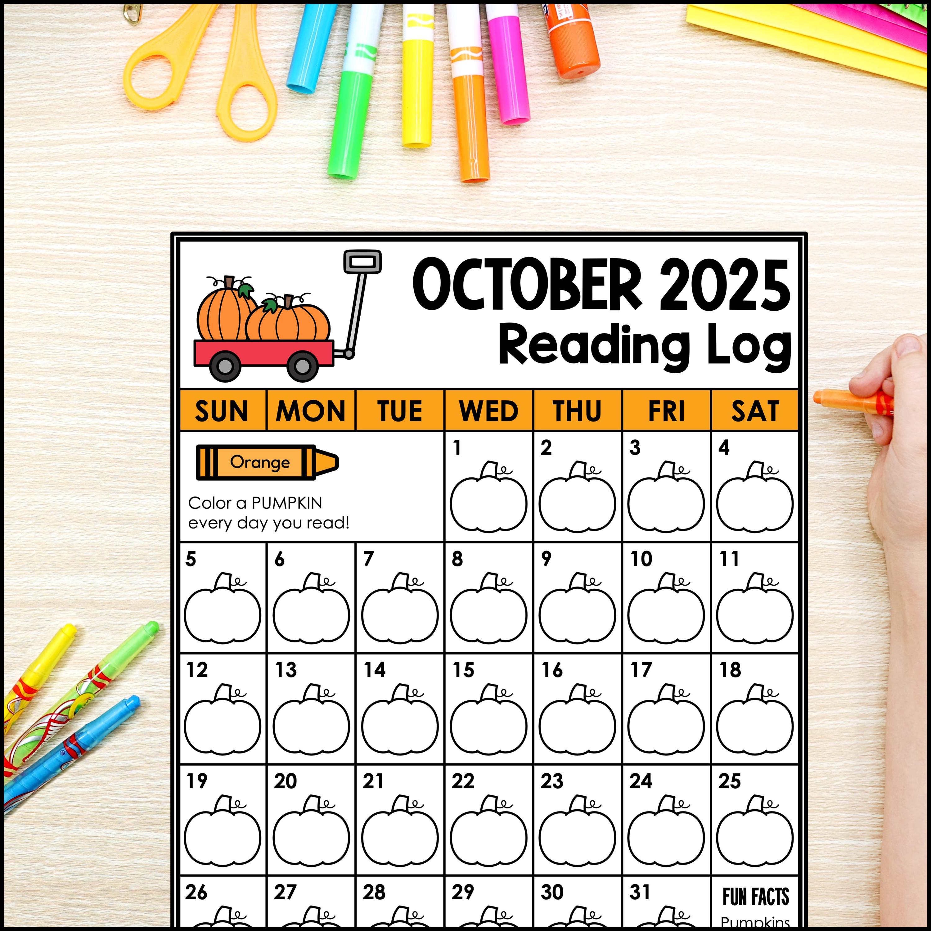 Monthly Reading Log for Kids Fall Coloring Pages October 2025 Calendar ...
