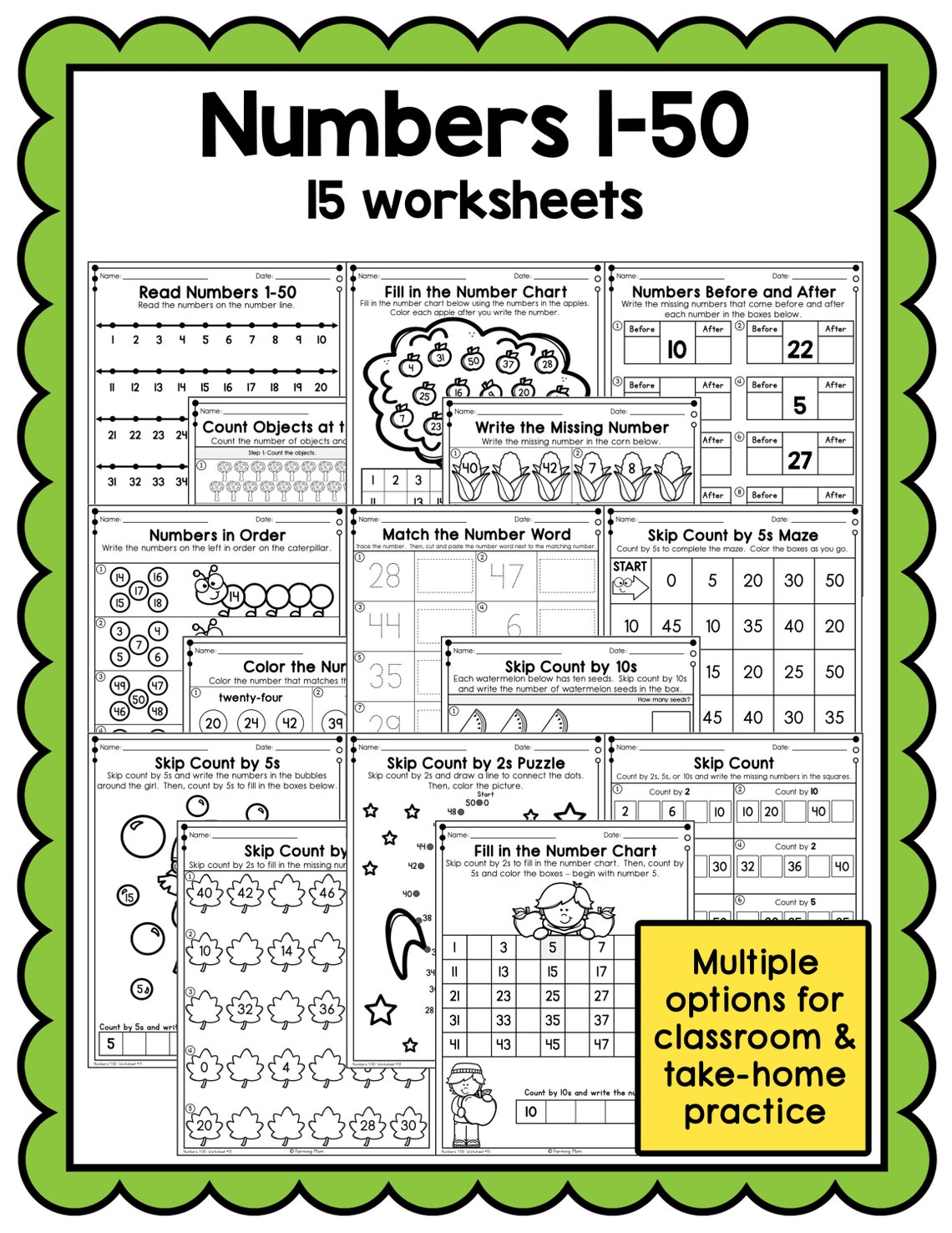 Counting to 50 Kids Worksheets Numbers 1-50 Math Centers Printable ...