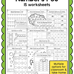 Counting to 50 Kids Worksheets Numbers 1-50 Math Centers Printable ...
