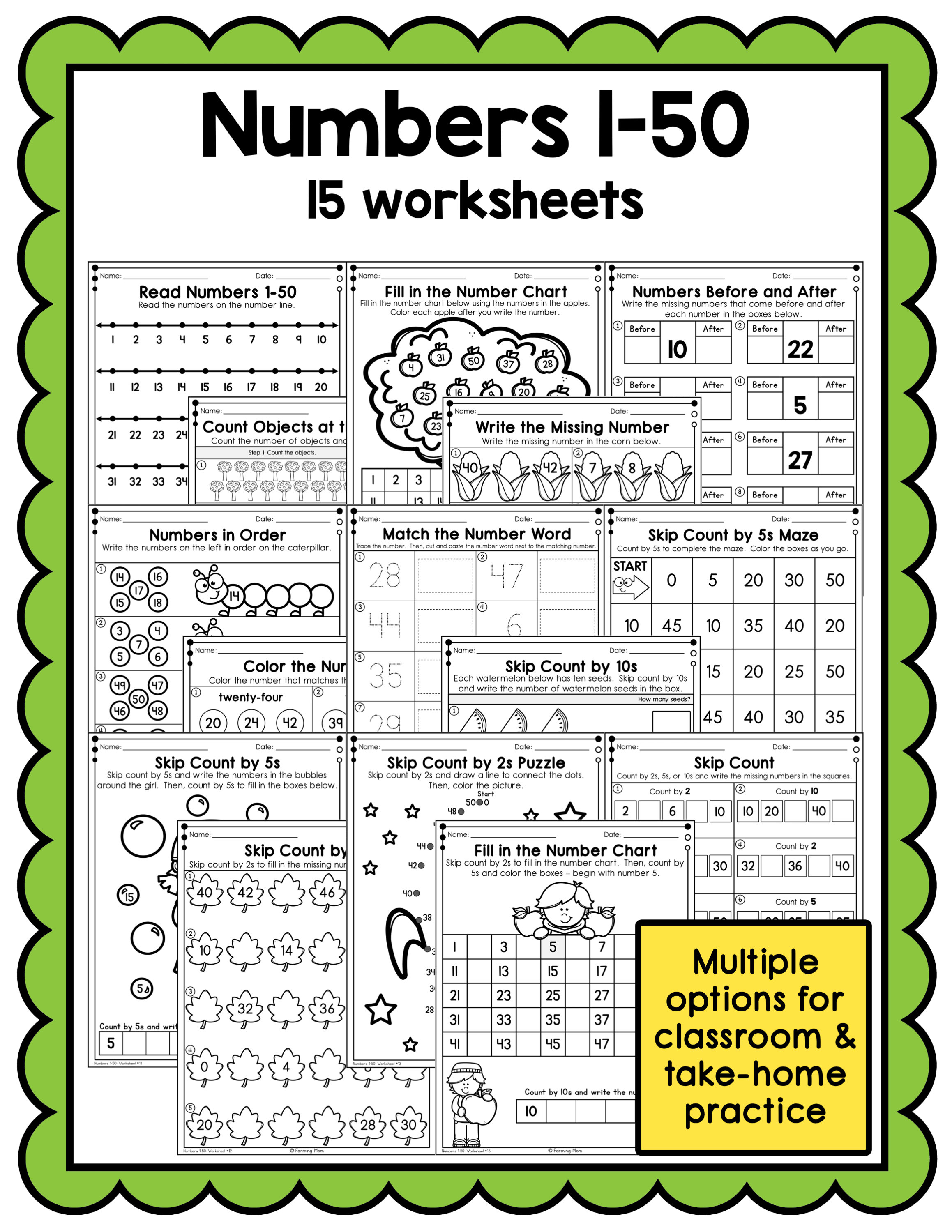 Counting to 50 Kids Worksheets Numbers 1-50 Math Centers Printable ...