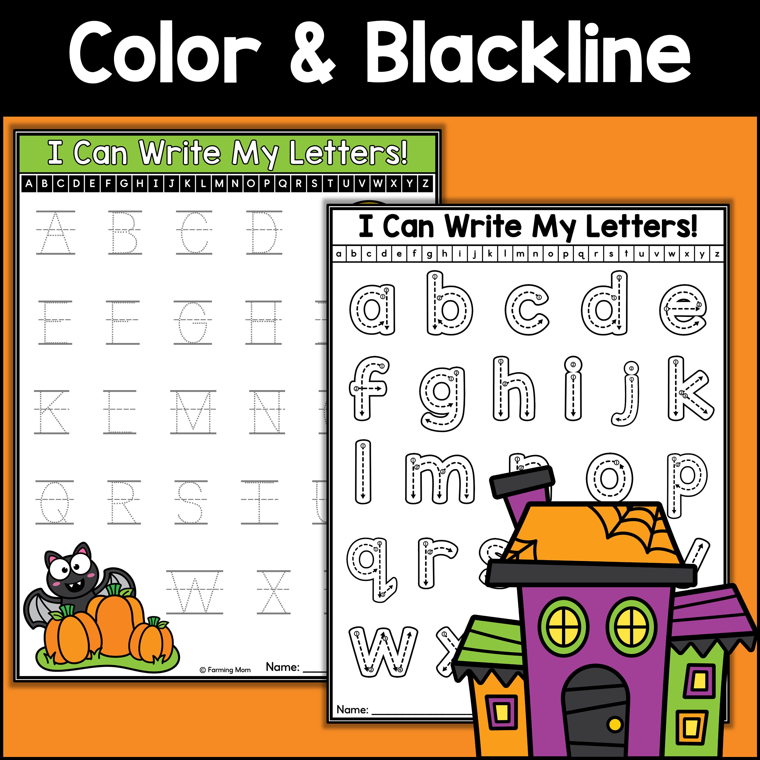 Halloween Tracing Worksheets and Alphabet Coloring Pages for - Etsy