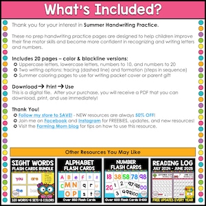 Summer Writing Alphabet Letters and Numbers Tracing Pages Handwriting ...