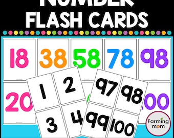Number Flash Cards, 100 Printable Numbers 1-100 Flashcards, Preschool ...