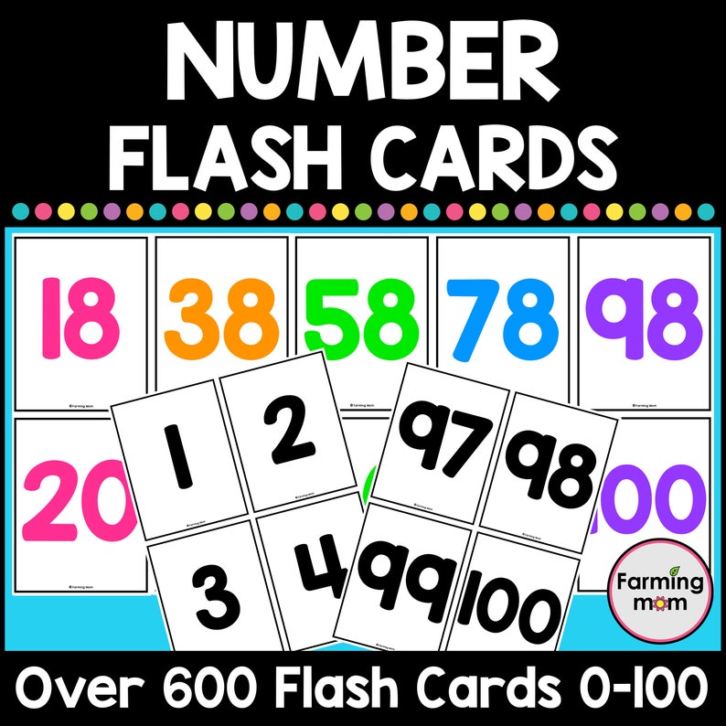 Number Flash Cards Numbers 1-100 Printable Flashcards for Kids - Etsy