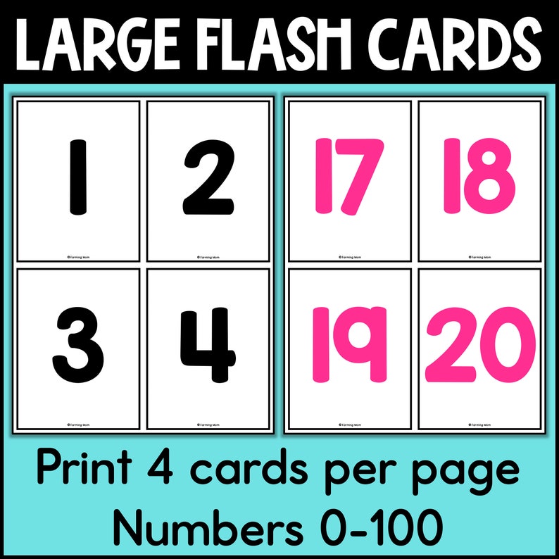 Number Flash Cards Numbers 1-100 Printable Flashcards for Kids - Etsy
