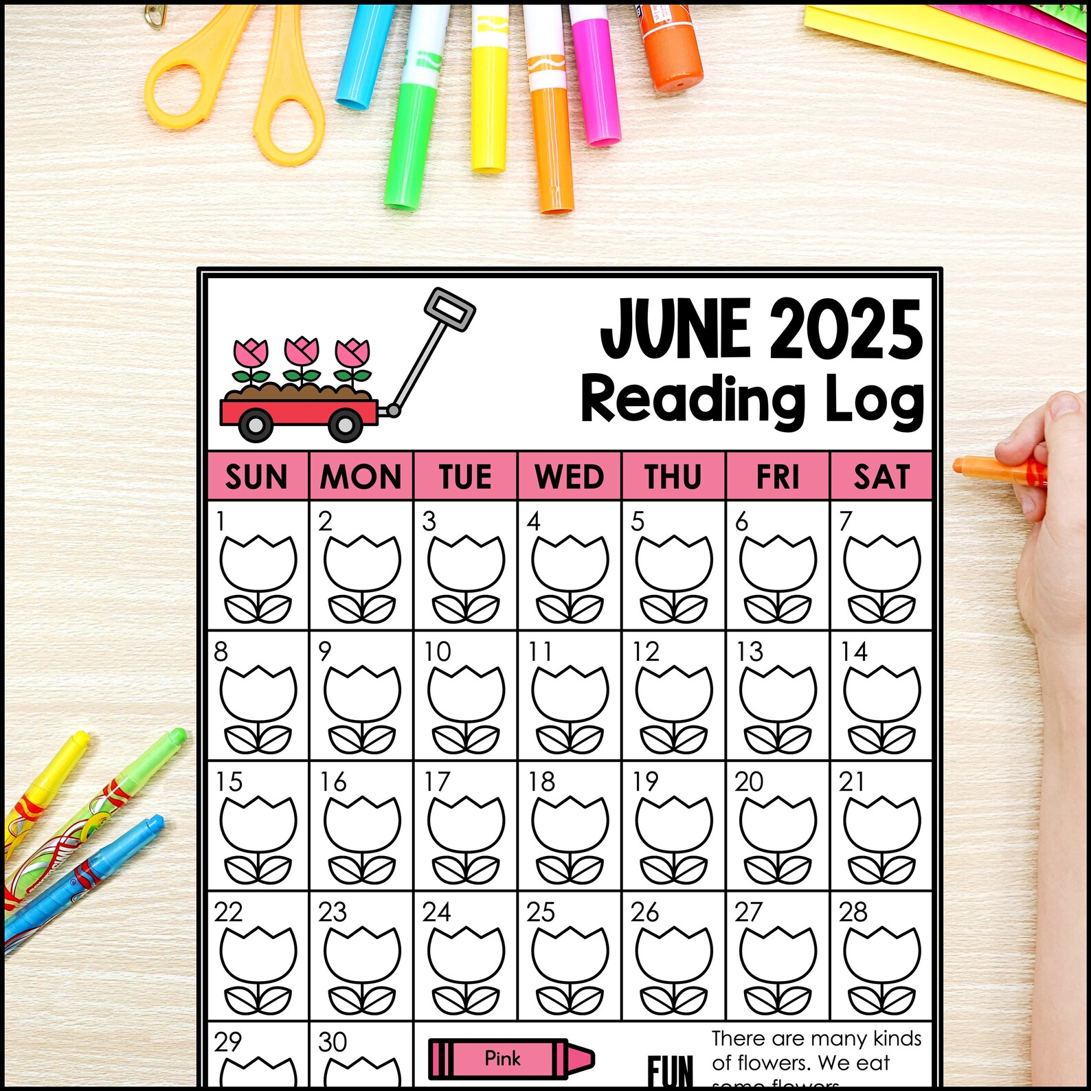 Reading Log for Kids Spring Coloring Pages 2025 Printable Calendar ...