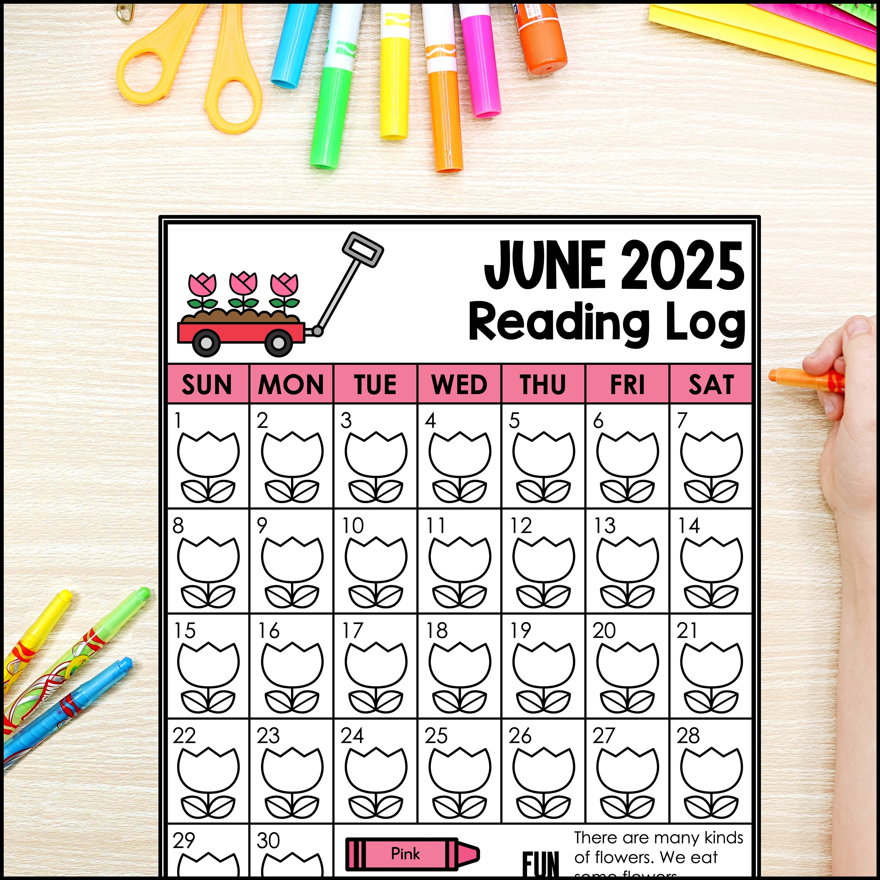 Reading Log for Kids Spring Coloring Pages 2025 Printable Calendar ...