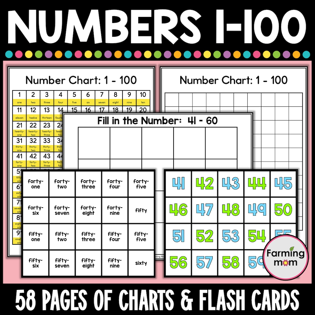 Number Flashcards Printable Tracing Numbers 1-100 Chart for Kids ...