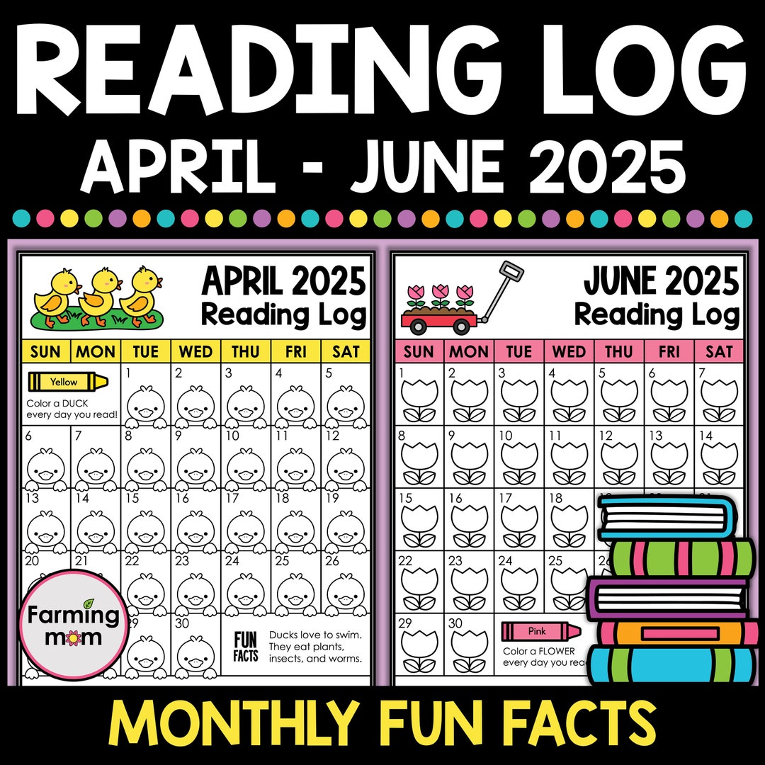 Reading Log for Kids Spring Coloring Pages 2025 Printable Calendar ...