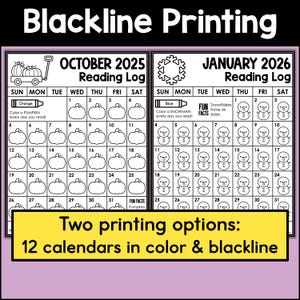 Reading Log for Kids Reading Chart Coloring Pages 2025-2026 Calendar - Etsy