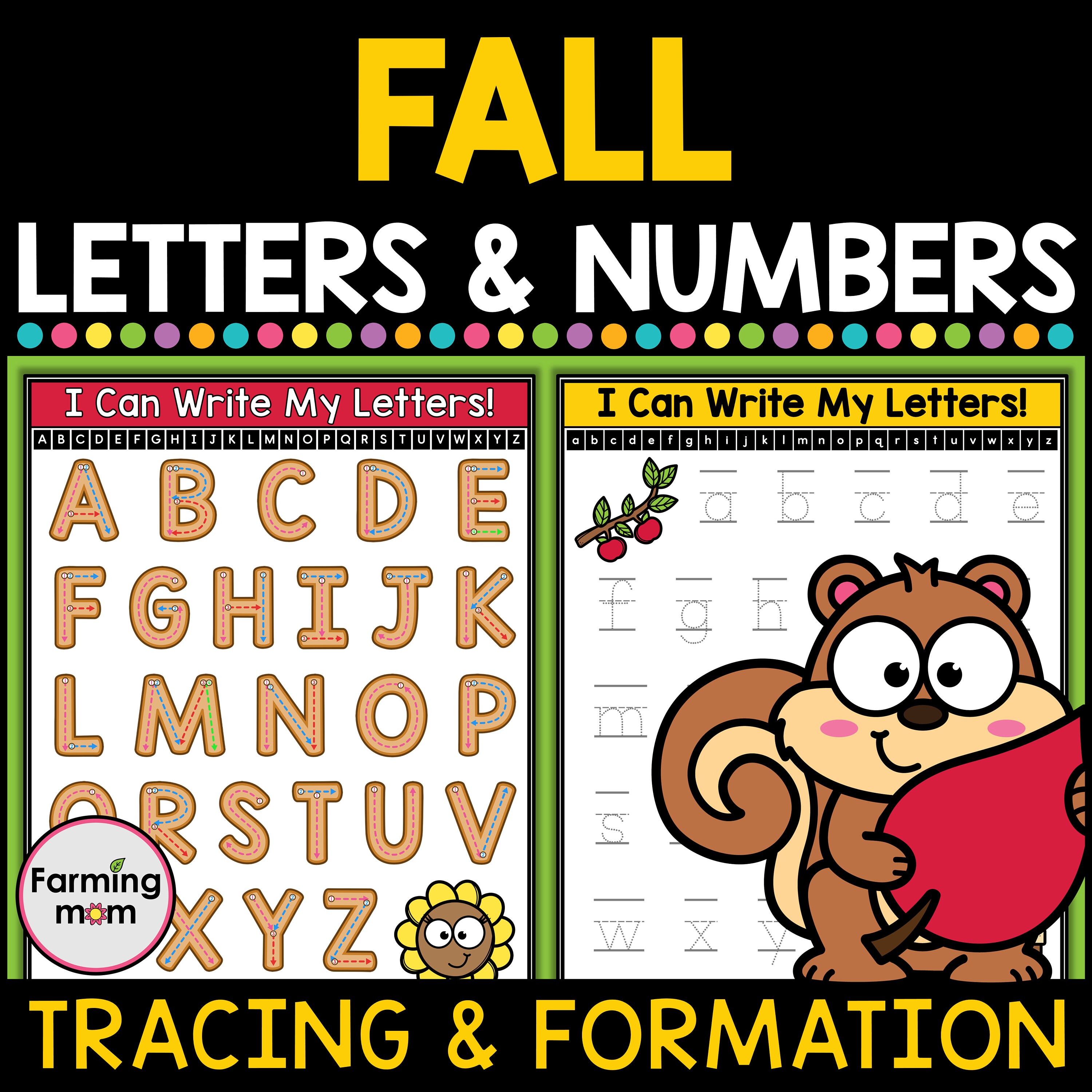 Fall Tracing Numbers Worksheet and Alphabet Coloring Pages for Kids ...