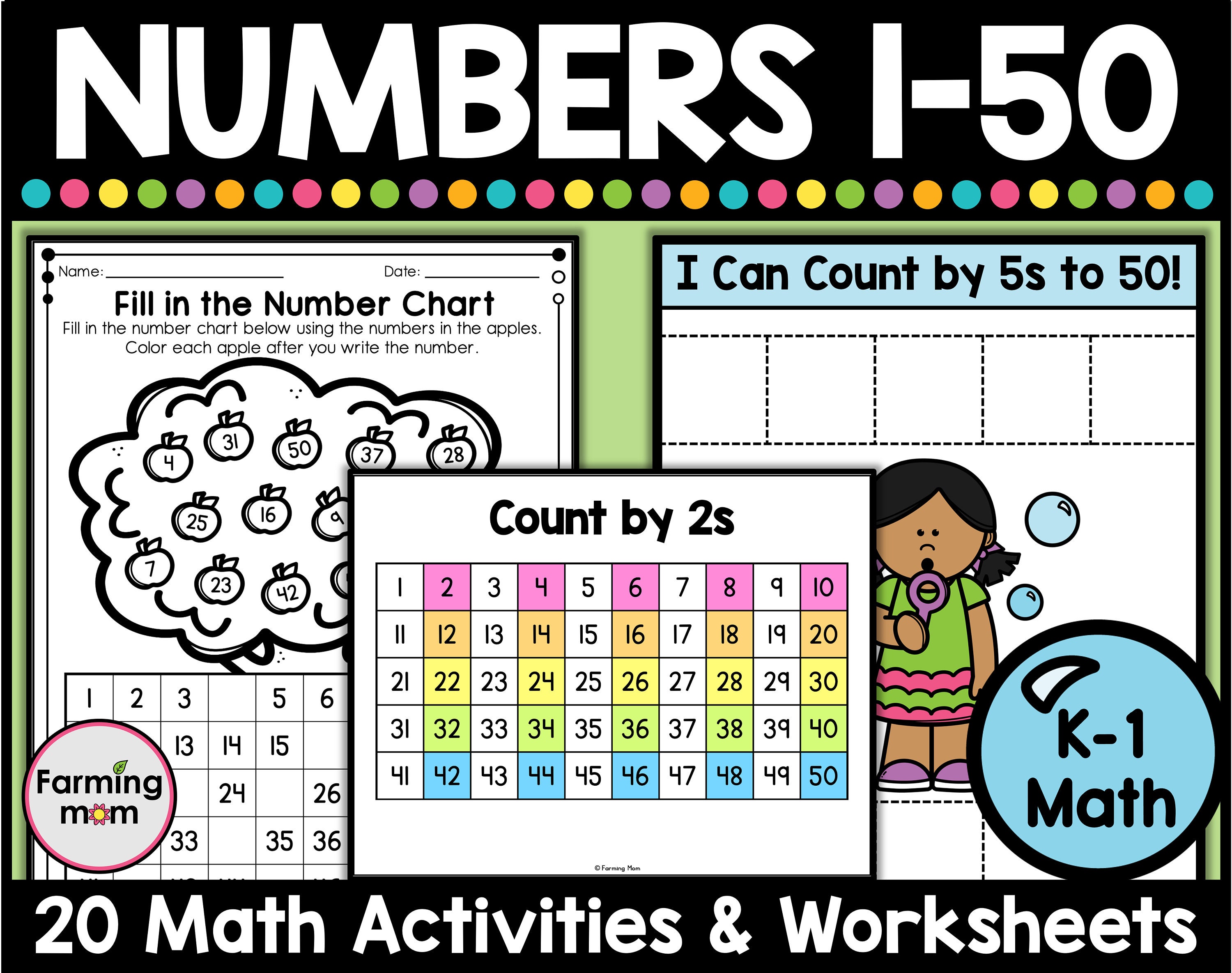 Counting to 50 Kids Worksheets Numbers 1-50 Math Centers - Etsy