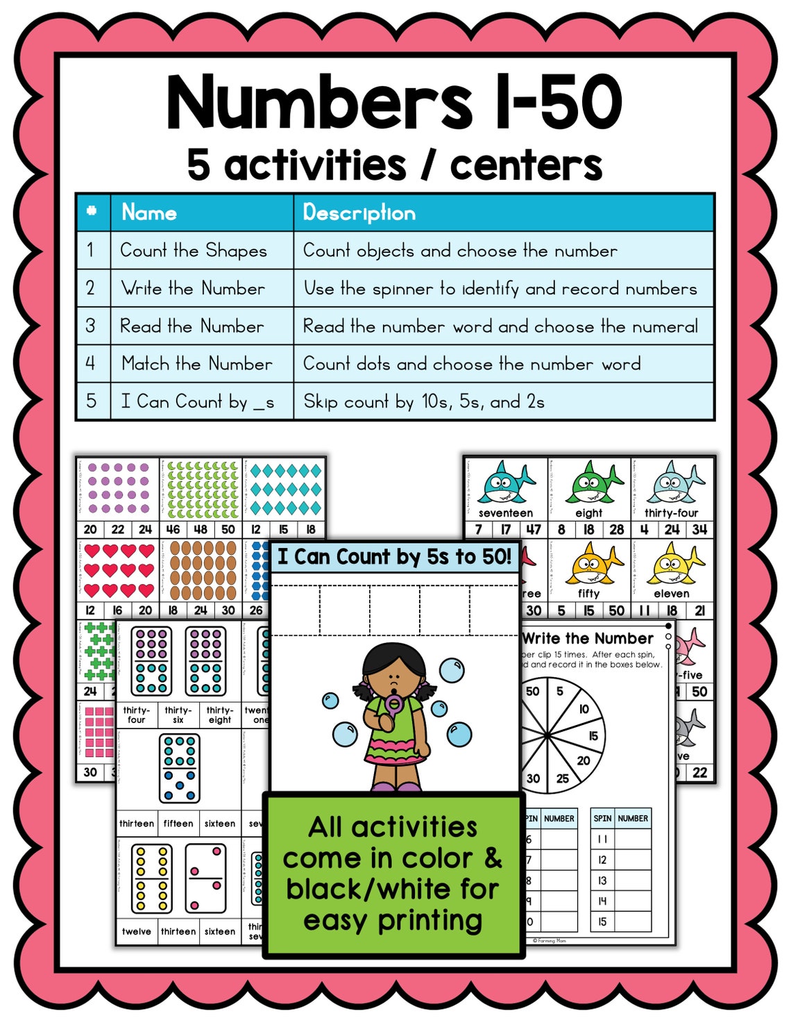 Counting to 50 Kids Worksheets Numbers 1-50 Math Centers Printable ...