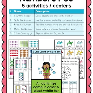 Counting to 50 Kids Worksheets Numbers 1-50 Math Centers Printable ...