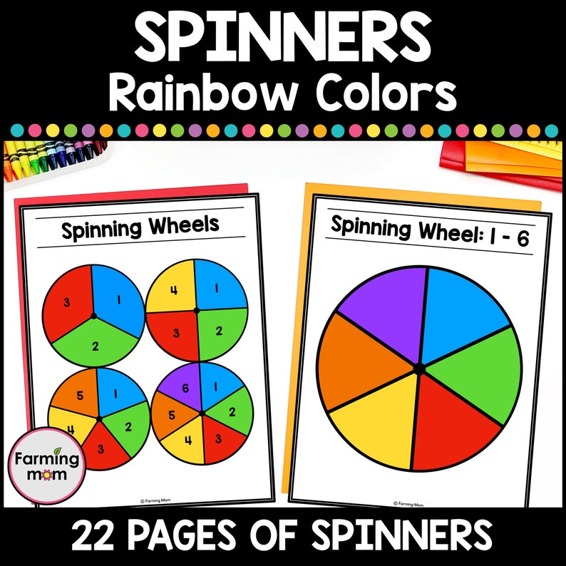 Spinner Template Rainbow Primary Colors for Math and Reading Activities ...