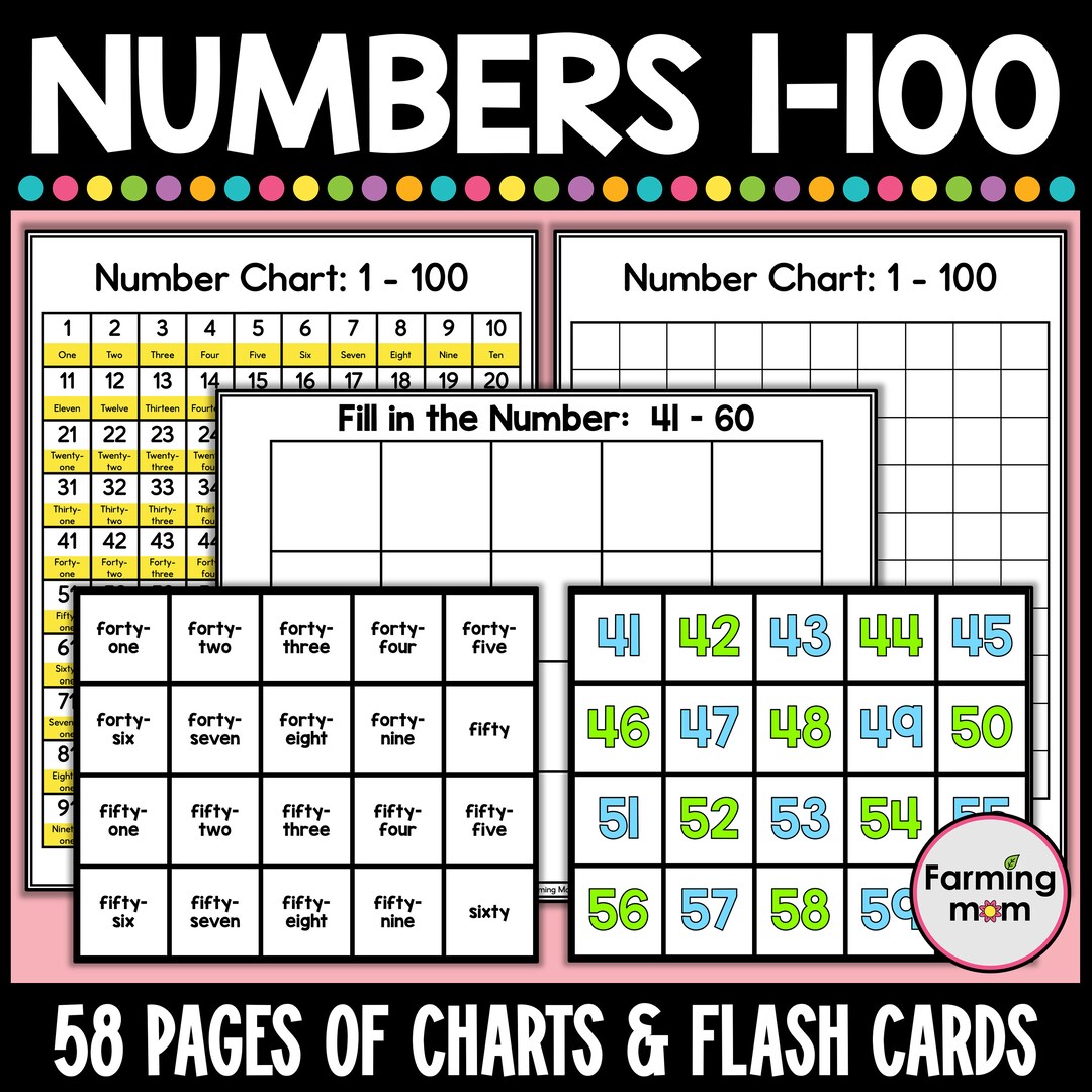 Number Flashcards Printable Tracing Numbers 1-100 Chart for - Etsy