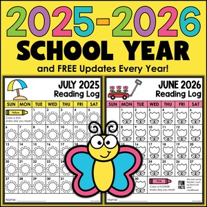 Reading Log for Kids Reading Chart Coloring Pages 2025-2026 Calendar - Etsy